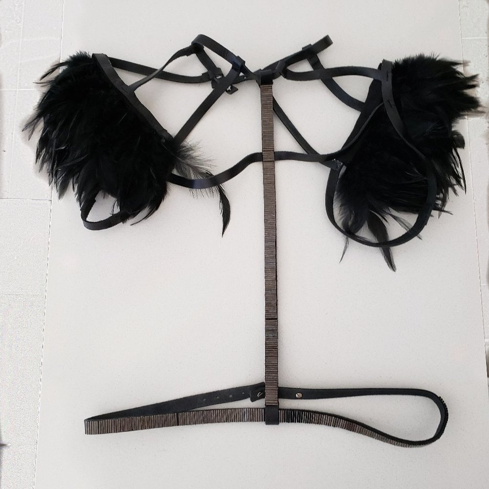 Ostrich Feather Leather Beaded Harness - Gem